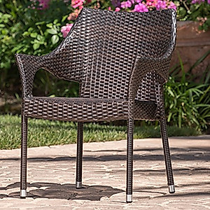 Christopher Knight Home Mirage Outdoor Wicker Stacking Dining Chairs, 4-Pcs Set, Multibrown