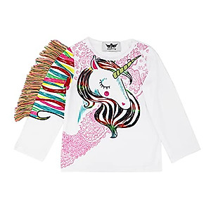 Newfancy Toddler Kid Baby Girls Tassel Fringe Unicorn Tee Long Sleeve Tops T- Shirt White , White ,4T-5T
