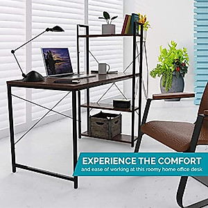 Halter Computer Desk with Shelves, 47 Inch Writing Table for Home Office, Study Desk with Storage for Work, Writing, and Homework, Modern, Easy Assembly, Brown