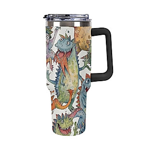 YTLKGFP 40 Oz Large Capacity Car Cup Chaotic Colorful Monsters Tumbler with Handle (Black) Straw Lid Insulated Stainless Steel Water Bottle Travel Mug Leak-proof Car Cup Keeps Cold Or Hot