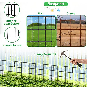 10Pack Animal Barrier Fence - No Dig Garden Decorative Fence Rustproof Metal Wire Panel Border for Dog Rabbits Ground Stakes Defense and Outdoor Patio, T Shape. Total Length 17 in(H) X 10.8 Ft(L)