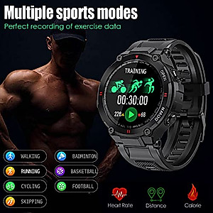Military Smart Watch for Men Outdoor Waterproof Tactical Smartwatch Bluetooth Dail Calls Speaker 1.3'' HD Touch Screen Fitness Tracker Watch Compatible with iPhone Samsung