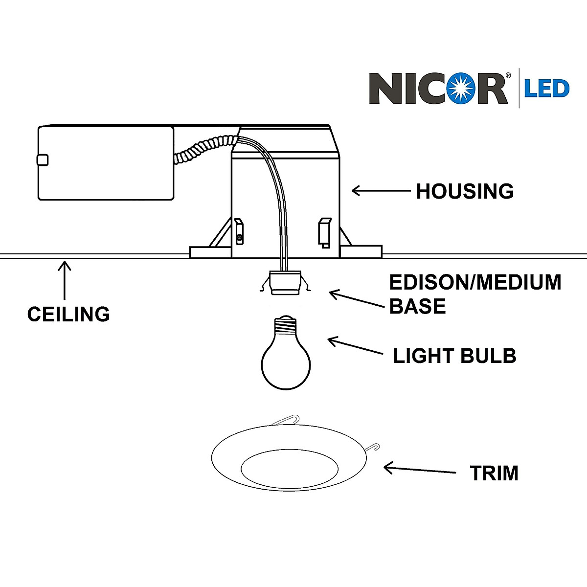 NICOR Lighting 6 inch White Recessed Shower Trim with Albalite Lens (17505)