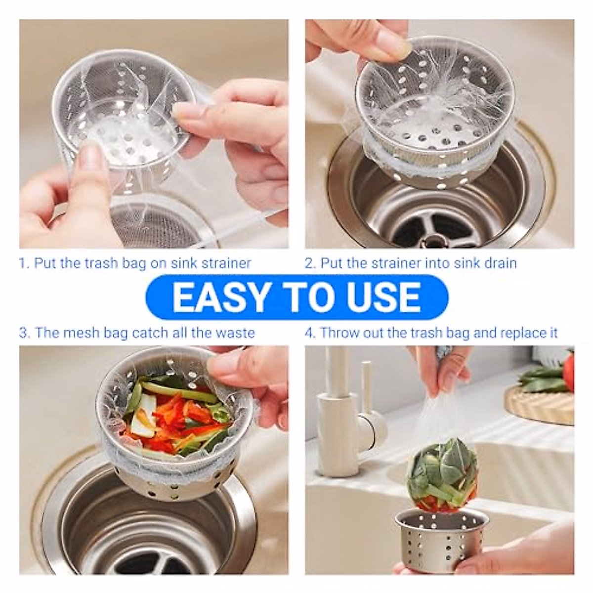 Kitchen Sink Strainer Mesh Bags, 300 PCS Disposable Mesh Sink Drain Strainer Bags, Kitchen Sink Filter Net Food Catcher Suits All Sink Strainer Basket for Kitchen Food Waste Leftover Garbage