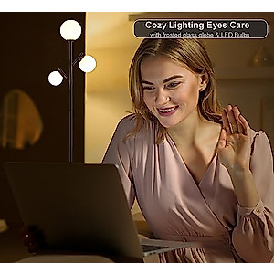 Fiqevs 3 Globe Modern Black Floor Lamp, Mid Century Contemporary Standing Lamp with Sphere Frosted Glass Shade and 3pcs 3000K LED Bulbs, LED Tall Floor Lamp for Living Room, Office, Hotel