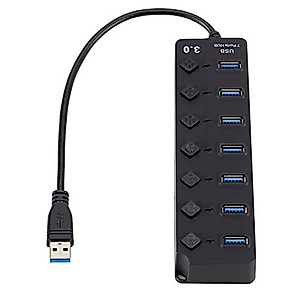 Lysee USB Cables - USB 3.0 HUB Splitter 7 Ports w/ On/Off Switches Plug and Play High Speed 5Gbps Micro Multiple USB Port Expander for PC Computer - (Length: < =0.5m)