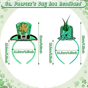 2 Pieces St. Patrick's Day Top Hat Headband Irish Sequin Shamrock Green Hat Headband Saint Patty's Day Headband St Patricks Day Headwear Accessories Irish Feathered Headbands for Women and Children