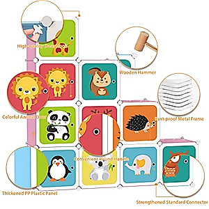 C&AHOME Kids Toy Cartoon Cube Storage Organizer with Doors, 12-Cube Shelves, Closet Cabinet, DIY Plastic Modular Bookshelf Ideal for Bedroom, Living Room, 42”L x 14”W x 56”H Pink UPCS3512P-DOOR