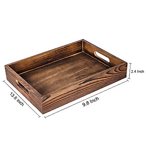 Liry Products Rustic Brown Wood Food Serving Tray Cutout Handles Breakfast in Bed Coffee Wine Rectangular Ottoman Nesting Crate Tabletop Storage Box Desktop Document Holder Party Office Home Kitchen