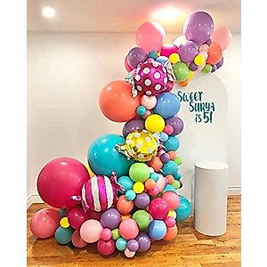 DUBEDAT 122 Pcs Sweet Candy Balloon Garland Arch Kit, 18 Inch Candy Aluminum Film Balloon, Rainbow Balloon Garland,7 Colors Candy Latex Balloons for Macaroon, Easter, Candy land Party Decorations