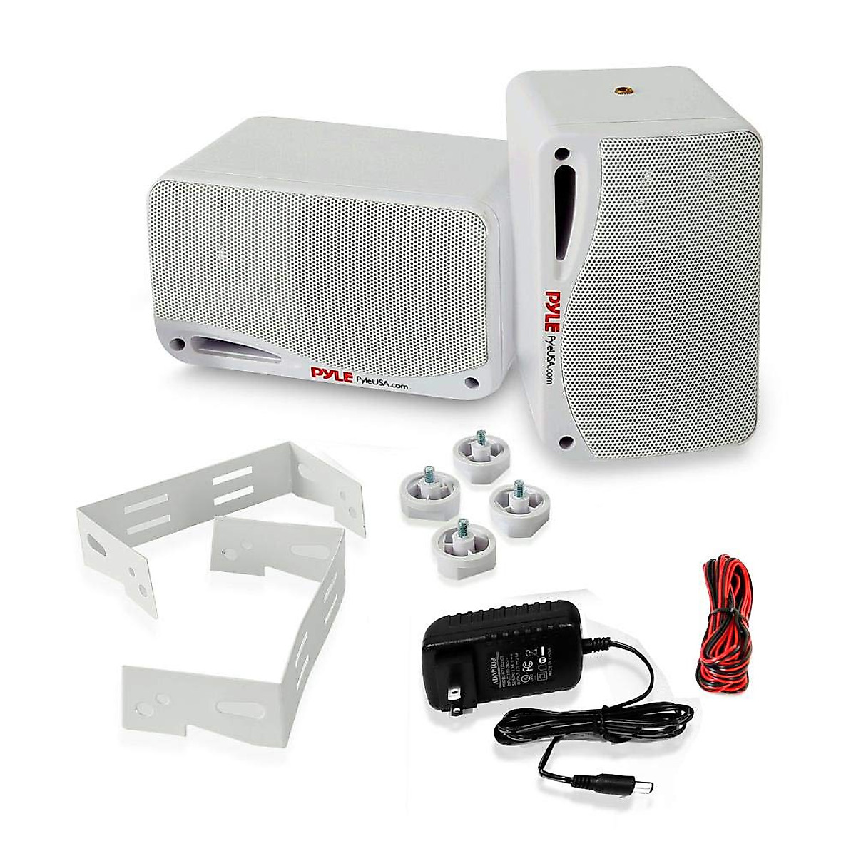 Pyle Outdoor Waterproof Wireless Bluetooth Speaker - 3.5 Inch Pair 3-way Active Passive Weatherproof Wall, Ceiling Mount Dual Speakers System w/ Heavy Duty Grill, Patio, Indoor Use -PDWR42WBT (White)