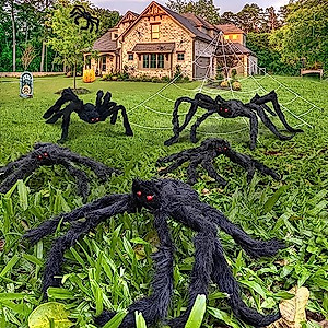 UNGLINGA 8 Large Spiders Halloween Decorations Outdoor Indoor, Fake Spiders Scary Decorations, Black Posable Halloween Spiders for Yard Porch Haunted House Party