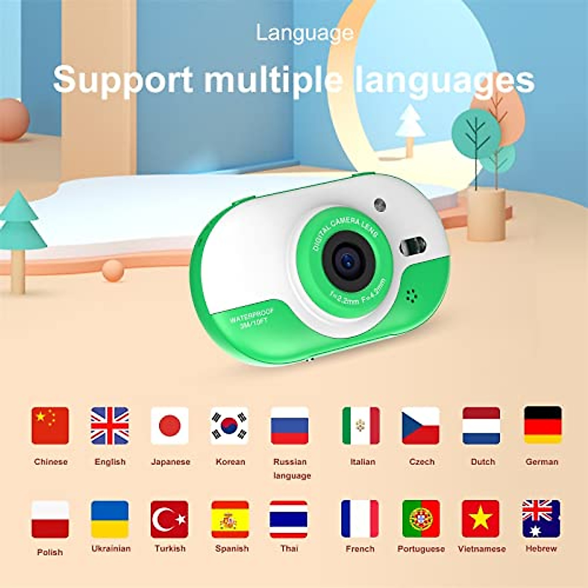Niaviben Mini Portable Digital Camera for Kid's Waterproof Camera Front and Rear Dual 24 Million Pixel Compact Camera 2.4 Inch Green