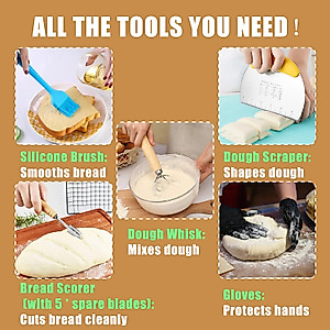 Silicone Banneton Bread Proofing Basket Set Of 2 -Sourdough Bread Baking Supplies, 9 Inch Round & 10 Inch Oval Foldable Bread Bowls, bread basket For Proofing Baskets With Essential Tools - Beige