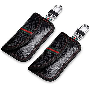 VAWcornic 2 Pack Faraday Bag for Car Key Fob, Genuine Leather Car Key RFID Signal Blocking Pouch Keyless Signal Block Key Case for Car Security, Anti-Theft Remote Entry Smart Fob Protection - Black