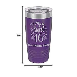 LaserGram 20oz Vacuum Insulated Tumbler Mug, My Sweet 16, Personalized Engraving Included (Dark Purple)