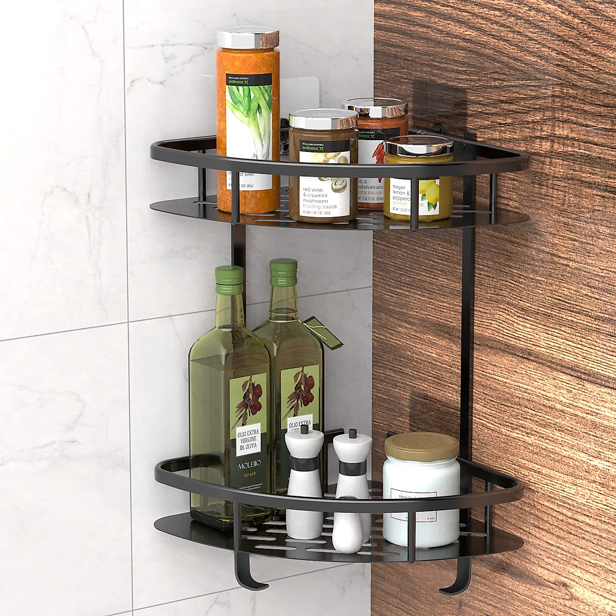 Soft digits Shower Caddy Corner, 2 Tiers Shower Organizer No Drilling Shower Shelf with Hooks Rustproof Wall Mounted Shower Organizer for Inside Shower Bathroom Storage Shampoo Holder