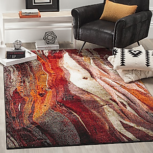 SAFAVIEH Glacier Collection 4' x 6' Red / Multi GLA126A Modern Abstract Non-Shedding Living Room Bedroom Accent Rug