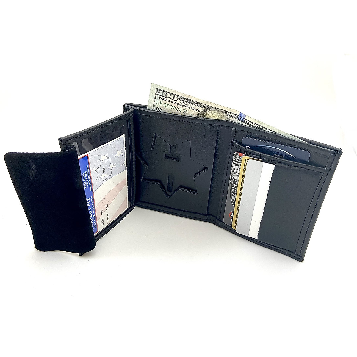 Perfect Fit Shield Wallets 7-point Star Blackinton B2001 Hidden Badge Wallet Leather (Cutout PF215-2.87 In Tall by 2.85 In Wide) California DOC