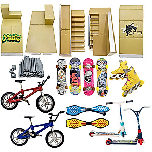 STASHABLES Finger Skateboard Ramp Set – Finger Skatepark Kit 16 Pieces – Skate Park Kit Including Skateboards, Ramps, Scooters, Skates, Bikes and Caster Boards – Fingerboard Skate Set