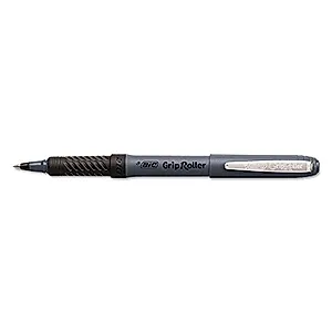 BIC GREM11BK Grip Stick Roller Ball Pen, Black Ink.5mm, Micro Fine, Dozen