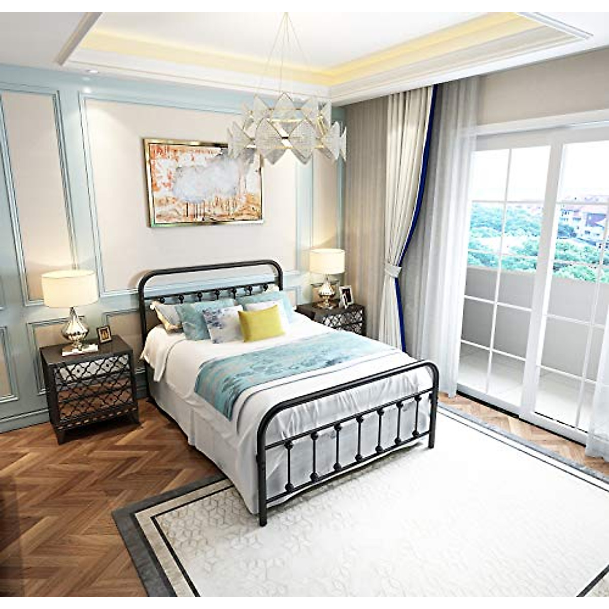 NEEBIRGELIA Black Metal Bed Frame Full Size with Headboard and Footboard Single Platform Mattress Base,Metal Tube and Iron-Art Bed（Full,Black）