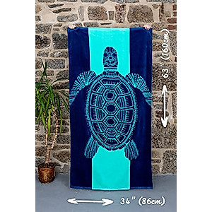 Nova Blue Turtle Beach Towel – Tropical Blue Colors with A Unique Design, Extra Large, XL (34”x 63”) Made from 100% Cotton for Kids & Adults