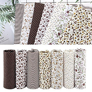 7 Pcs DIY Square Coffee Dot Assorted Cotton Fabric,25x25cm Pre Cut Floral Cloth Bedding Kit Quarters Bundle for Handmade Crafts(25 * 25)