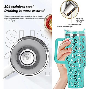 Holographic Leopard Tumbler 40 oz with Handle, Water Bottle, Gifts for Women & Men, Insulated Cup with Lid and Straw, Simple Modern, Water Bottles & Stanley Cups Trending Tumbler Gift 3D Green