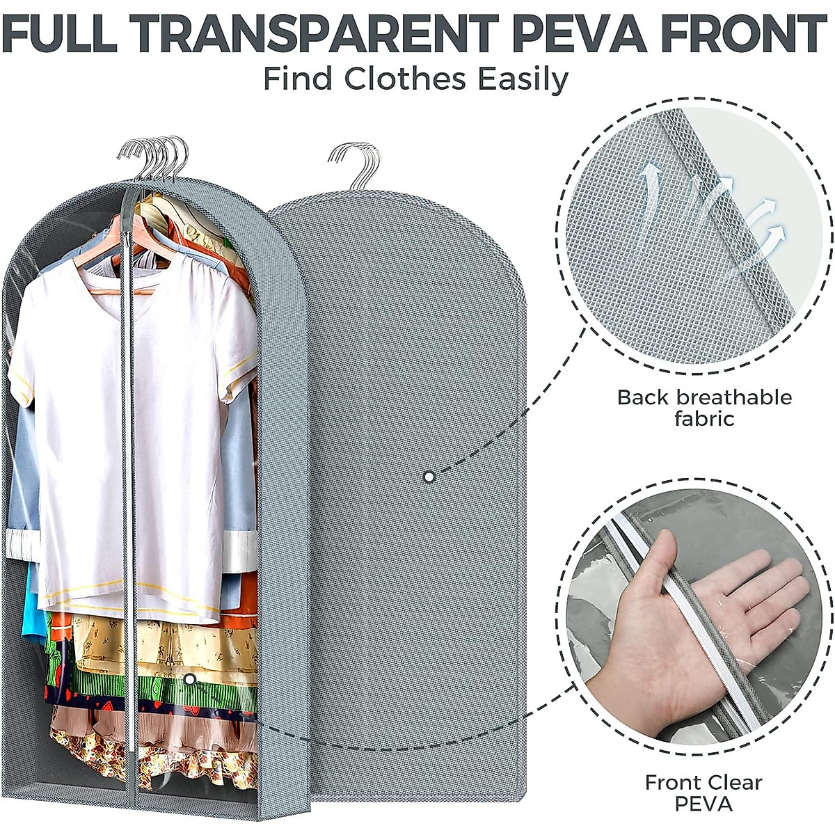 4 pack 40" Clear Garment Bags for Hanging Clothes, Suit Bags for Closet Storage, Clothing Storage, Garment Bags for Travel Covers with 4" Gussets for Coats, Shirts, Jackets, Sweater