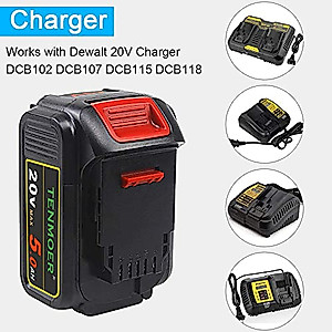TENMOER 2 Pack 5.0Ah Compatible with Dewalt 20V 5.0Ah Battery Replacement for Dewalt 20V Batteries Power Tools