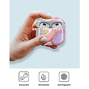JIAXIUFEN Case Designed for AirPods 3 Case Cover Sparkle Glitter Marble Full Protective TPU Skin Accessories for Women Girl with Keychain Compatible with Airpods 3rd Generation Case - Pink Purple