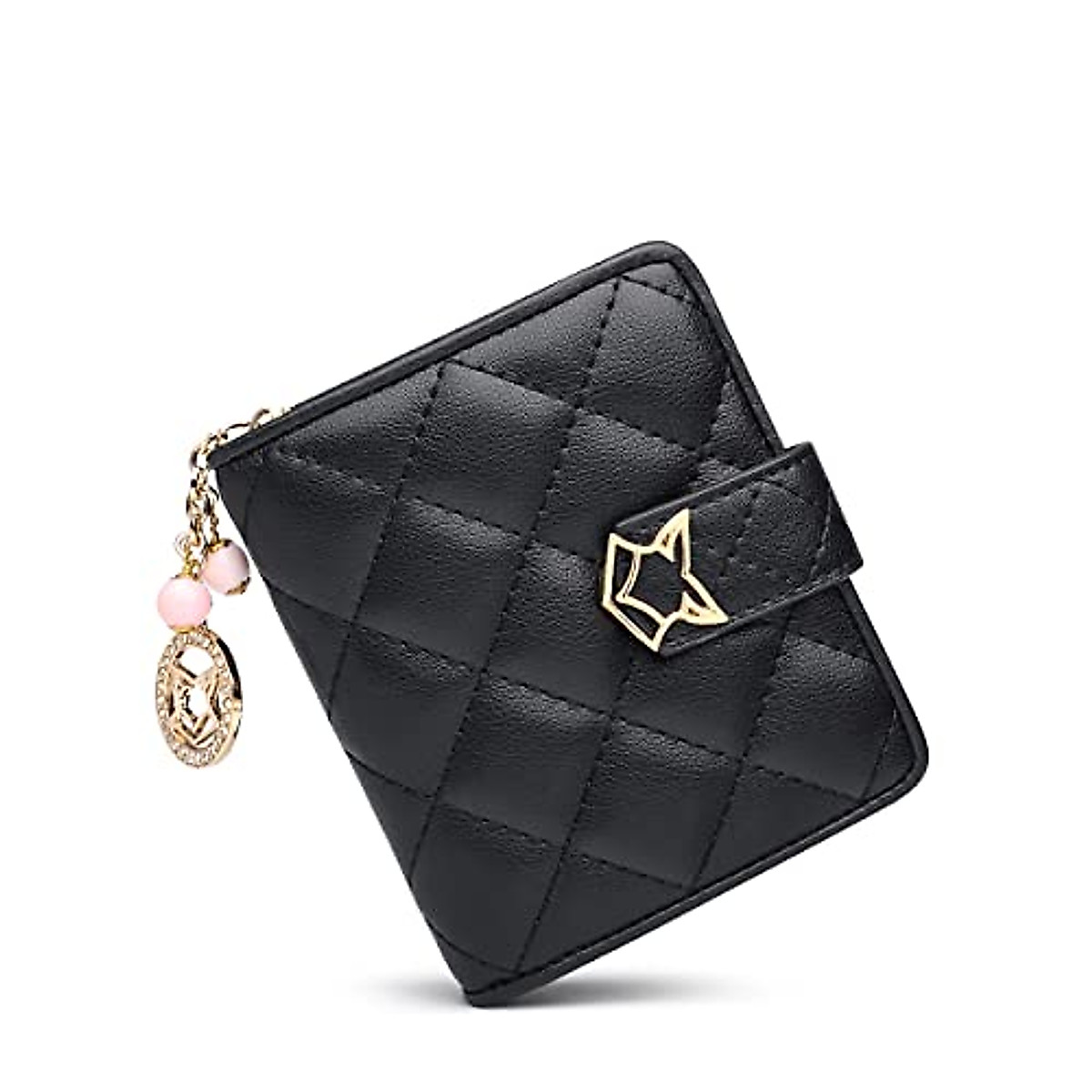 Small Leather Wallets for Women, Genuine Leather Gift Box Packing Ladies Mini Quilted Designer Purses Women's Fashion Checkered Bifold Wallet Girls Compact Accordion Wallet Credit Card Holders (Black)