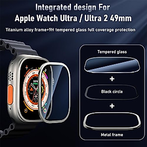 BAZO for Apple Watch Ultra 2 / Ultra Screen Protector 49mm, [2 Pack] Titanium Alloy Frame with 9H Tempered Glass Anti-Scratch HD Waterproof Free Bubble for iWatch Ultra 49mm, Original