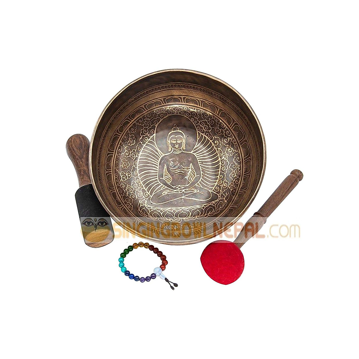 Singing Bowl Nepal-10" Buddha Carved Super Sound Tibetan Yoga Bowl ,Tibetan Handmade Singing Bowl for Meditation, Healing & Music Therapy