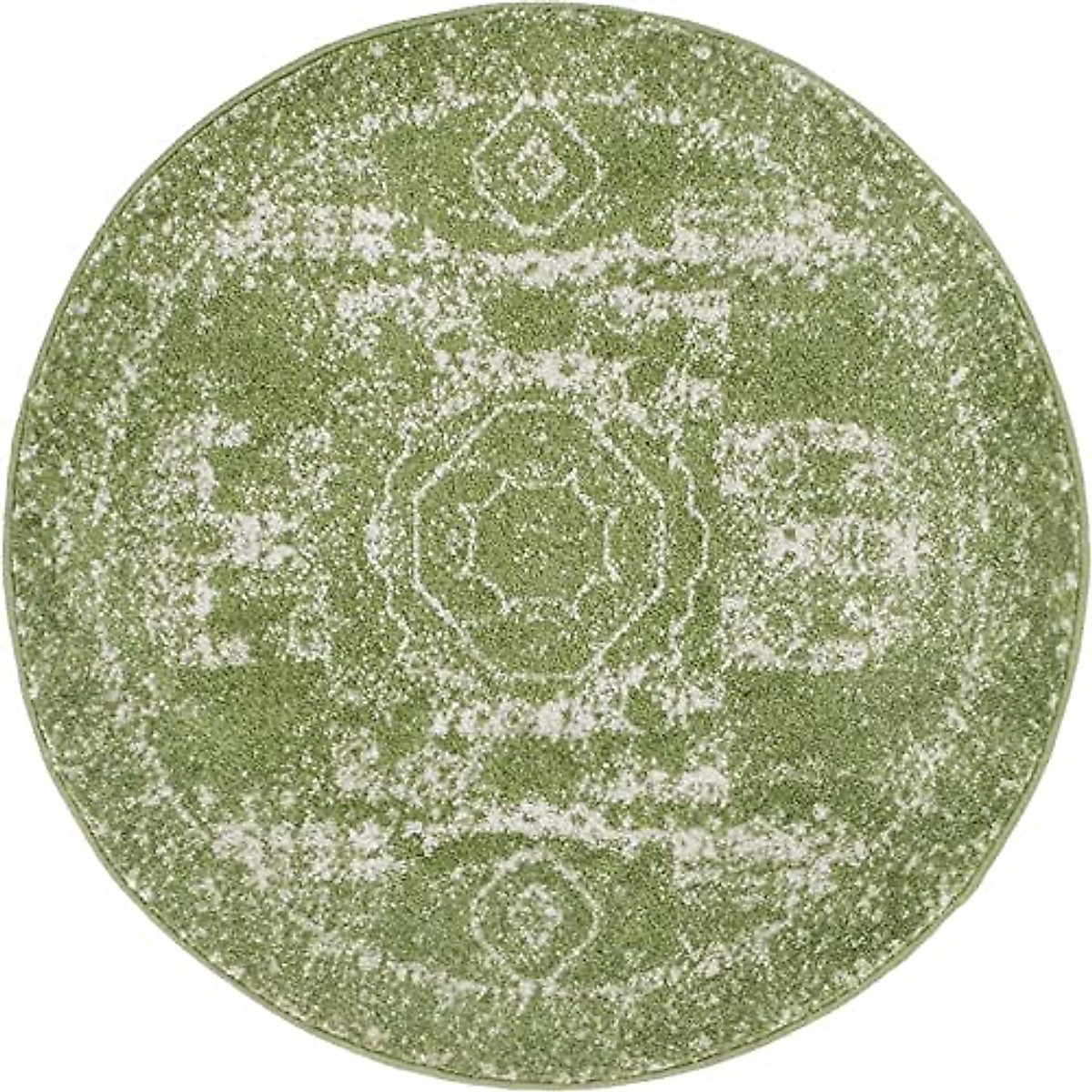 Unique Loom Bromley Collection Area Rug - Wells (3' Round, Green/ Ivory)