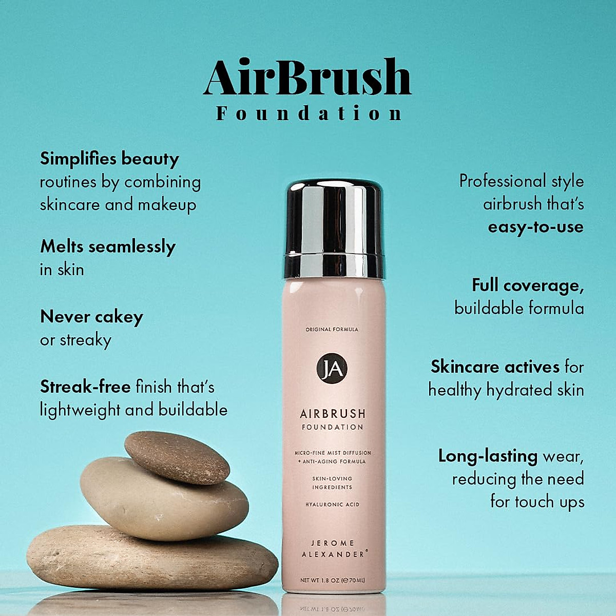 Jerome Alexander MagicMinerals AirBrush Foundation, Spray Makeup with Skincare Active Ingredients, Ultra-Light, Buildable, Full Coverage Formula (Light Medium)