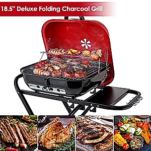 CUSIMAX Charcoal Grill Portable Grill Folding Barbecue Grill Outdoor Cooking Grills & Smokers for BBQ Camping Patio Picnic Backyard, 18.5-Inch, Black