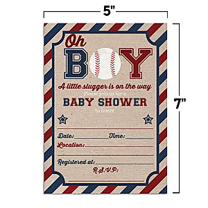 Our Little Slugger Baseball Themed Baby Sprinkle Baby Shower Invitations for Boys, 20 5"x7" Fill In Cards with Twenty White Envelopes by AmandaCreation