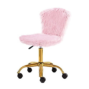 GIA Mid-Back Swivel Adjustable Small Vanity Chair with Faux Fur, Pink