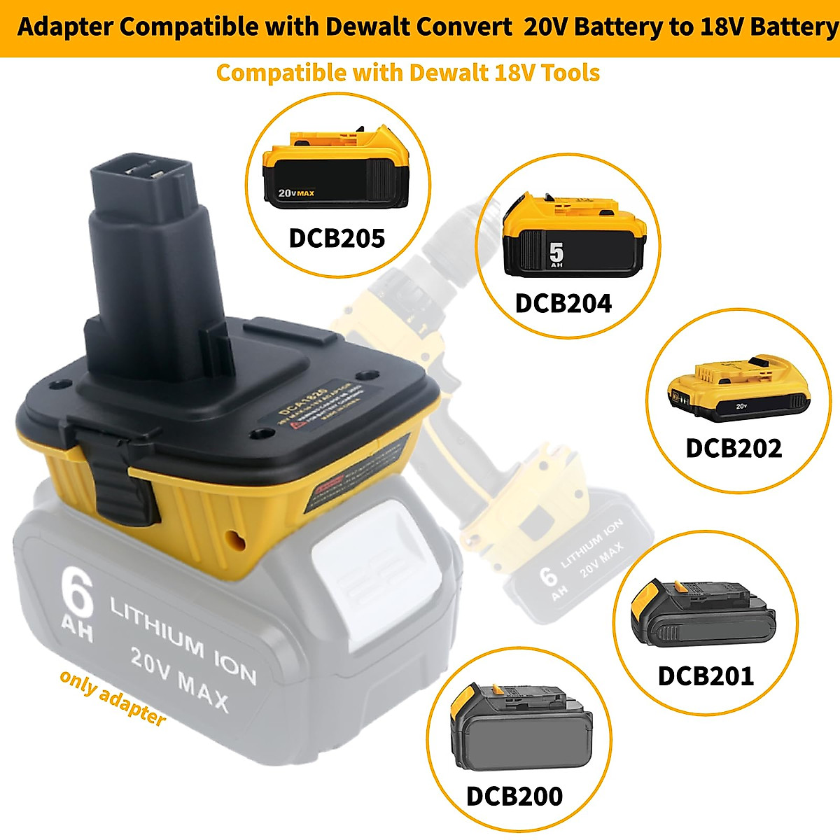 Epowon 2Packs DCA1820 Battery Adapter Compatible with Dewalt 18V Tools, Convert 20V Battery DCB200 DCB201 DCB203 DCB203BT DCB204 DCB205 DCB206 to Replacement for 18V Battery