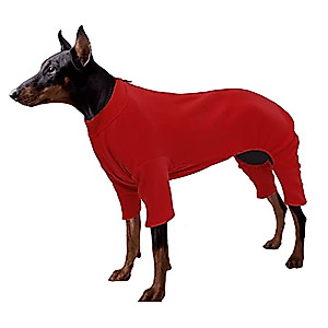 Dog Winter Coat Full Body Warm Coats with Legs Lightweight Fleece Coat Jumpsuit with Reflective Zipper Closure Put on and Off Easy and Safety - Red - M