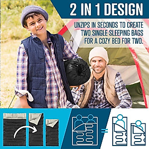 Zone Tech Convertible Queen Size Sleeping Bag with Camping Pillow Outdoor Accessories