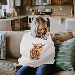 Lovely Highland Cow with Baby Baby Nursing Cover for Breastfeeding, Mother's Day Breathable Stretchy Nursing Scarf Carseat Canopy for Boys or Girls Stroller Car Seat Covers Animal and Flowers