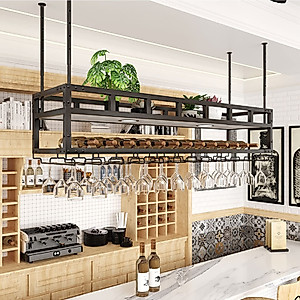 DASHADAO Hanging Wine Glass Rack-Wine Rack Ceiling Wine Rack Suspension Wine Glass Holder Wine Bottle Holder Overhead Garage Storage Hanging Plant Shelf Wall Mount Shelf Wine Glass Rack/Bot