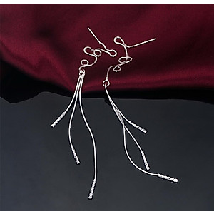 SLUYNZ 925 Sterling Silver Dangle Earrings Tassel for Women Elegant Dangling Earrings Chain Threader Earrings (T/Silver)