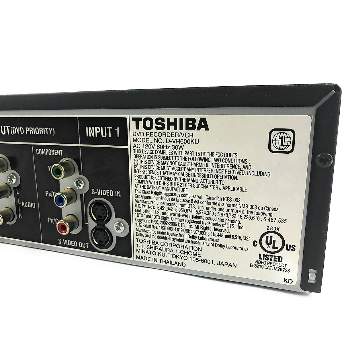 Toshiba D-VR600 Tunerless 1080i Up-Converting DivX Certified DVD Recorder VCR Combo,Black