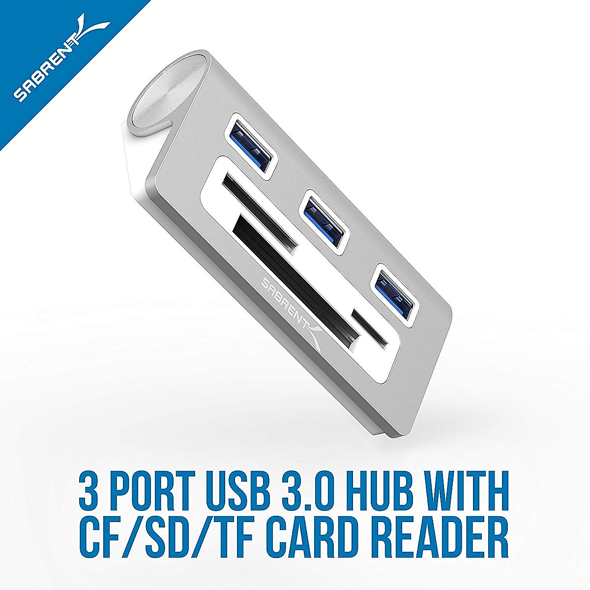 SABRENT Premium 3 Port Aluminum USB 3.0 Hub with Multi-in-1 Card Reader (12" Cable) for iMac, All MacBooks, Mac Mini, or Any PC (HB-MACR)
