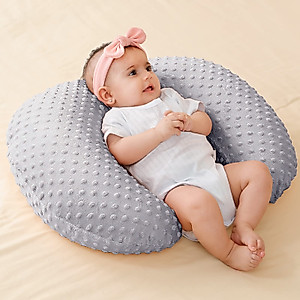 QUENESS Nursing Pillow Cover Breastfeeding Pillow Cases Minky Dot Slipcover (Gray)