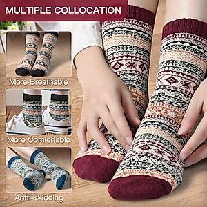 FYC Winter Womens Socks Wool Warm Thick Knit Cozy Crew Casual Vintage Soft Socks for Women Christmas Gifts Socks 5 Pairs